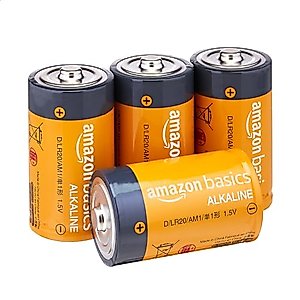 Amazon Basics 4-Pack D Cell Alkaline Everyday Batteries, 1.5 Volt, 5-Year Shelf Life