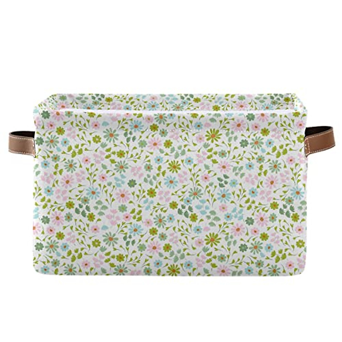 Kigai Large Storage Basket Pretty Small Flowers Square Foldable Canvas Laundry Baskets Bin Waterproof Inner Layer with Sturdy Handles for Kids Toy Nursery Blanket Clothes 2 Pack