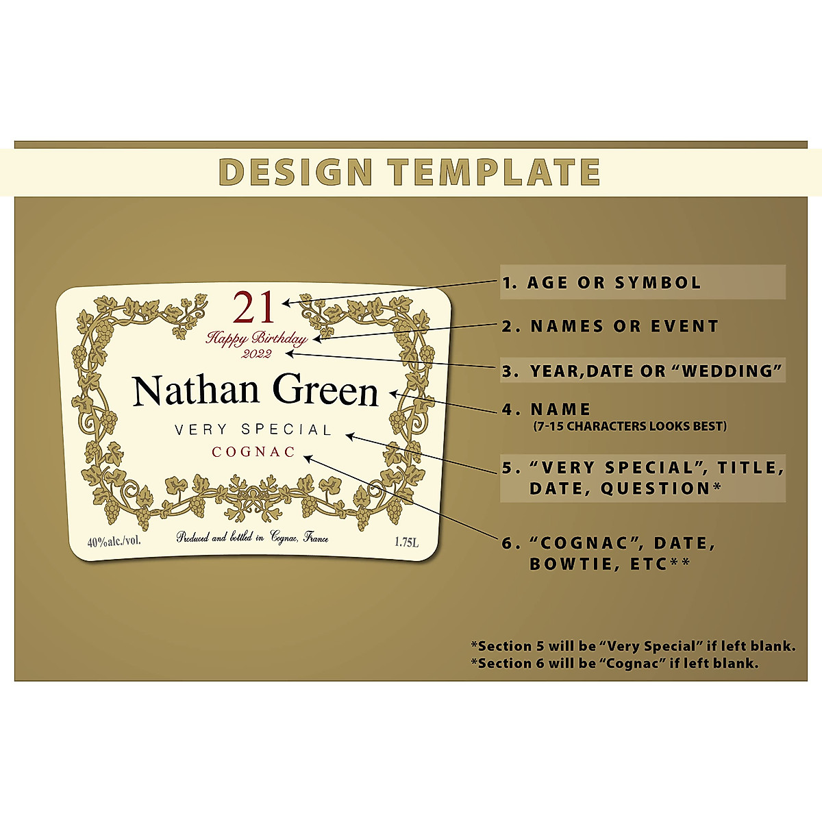 Personalized Label to fit Hennessy Cognac Bottles (No Proof)