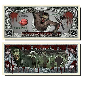Set of 10 Zombie Apocalypse Novelty Million Dollar Bills with 1 Bonus Clear Protector & 1 Bonus Bill