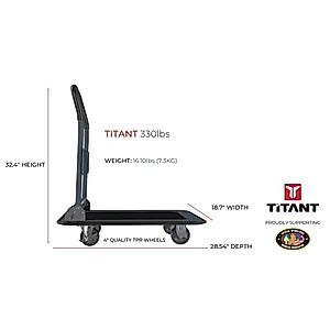 TITANT Push Cart Dolly - Foldable Cart with Wheels (330 lbs Weight Capacity) Dolly Cart with 360° Swivel Braked Wheels - Foldable Platform Hand Truck for Easy Storage