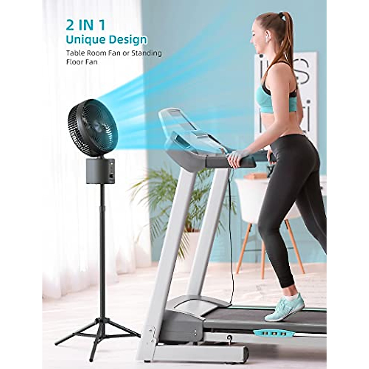 Airbition 10" Portable Pedestal Fan, 10000mAh Rechargeable Table Fan with 7 Speeds, Oscillating Standing Fan with Timer for Bedroom, Office, Camping