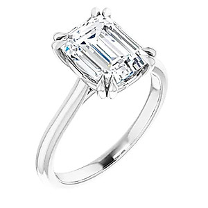 925 Silver, 10K/14K/18K Solid Gold Moissanite Engagement Ring, 2.0 CT Emerald Cut Handmade Solitaire Ring, Diamond Wedding Ring for Women/Her Anniversary Propose Gifts, VVS1 Colorless