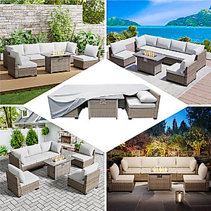 SUNPEAK Patio Furniture Covers Q01 Series Waterproof Outdoor Furniture Covers for Winter Outdoor Rectangle Table and Chair Set Covers, Dust Proof Furniture Protective Cover 119" L x 59.5" W x 27.5" H