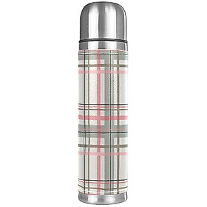Stainless Steel Leather Vacuum Insulated Mug Cascading Plaid Thermos Water Bottle for Hot and Cold Drinks Kids Adults 16 Oz