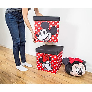 Disney Mickey & Minnie 15-Inch Storage Bin Cube Organizers with Lids, Set of 2 | Fabric Basket Container, Cubby Cube Closet Organizer, Home Decor Playroom Accessories | Toys, Gifts And Collectibles