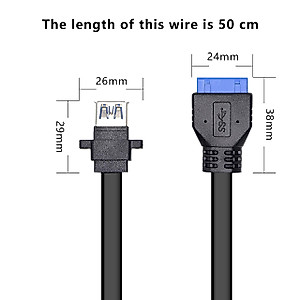 XMSJSIY USB 3.0 Front Panel Cable, Motherboard 19/20pin Cable to USB Female Splitter Adapter Extension Connector -50cm/19.6inch