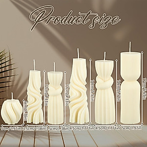 Threlaco 6 Pcs Small Pillar Candles Aesthetic Candle Modern Ribbed Candles Set Cute Soy Wax Scented Ribbed Candle Twirl Geometric Decorative Candles for Home Decor for Living Room Bathroom(White)