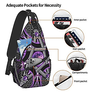 Crossbody Sling Backpack Purple Wiccan Star Pentagram Men Women Hiking Chest Shoulder Bag