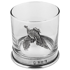 English Pewter Company 11oz Old Fashioned Whisky Rocks Glass with Pewter Base and Pheasant Motif [PHS104]