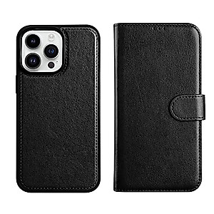 DorisMax iPhone 14 Pro Wallet Case,Detachable Flip Folio Cover RFID Blocking 4 Card Slots Holder Premium PU Leather Magnetic Kickstand Shockproof Protective Phone Case for iPhone 14 Pro 6.1" Black