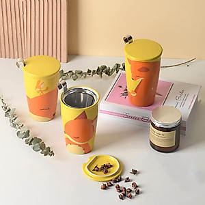 BosilunLife Ceramic Tea Cup with Infuser and Lid for Steeping Loose Leaf Tea, 10 oz Tea Mug Tea Infuser Cup with Filter for Tea, Milk, Coffee, Loose Leaf Tea Infusers Double Wall Coffee Mug