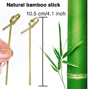 PartyWoo Bamboo Cocktail Picks, 300 Counts 4.1 inch Bamboo Skewers, Cocktail Toothpicks for Appetizers, Cocktail Skewers, Cocktail Sticks, Food Pick for Appetizers, Cocktail Party, BBQ (Knotted End)