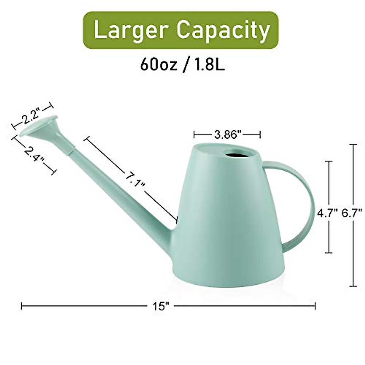 Psukhai Watering Can for Indoor Plants Garden Flower, Modern Small Water Cans Long Spout for Outdoor Watering Plants 1/2 Gallon 60OZ(Green)