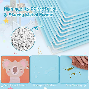 HONEY JOY Kids Wardrobe Closet, Baby Cartoon Clothes Storage Organizer, 8 Cubes & 2 Hanging Sections, Portable Children DIY Modular Bedroom Armoire Dresser Cabinet for Boys Girls (Blue, 8-Cube)