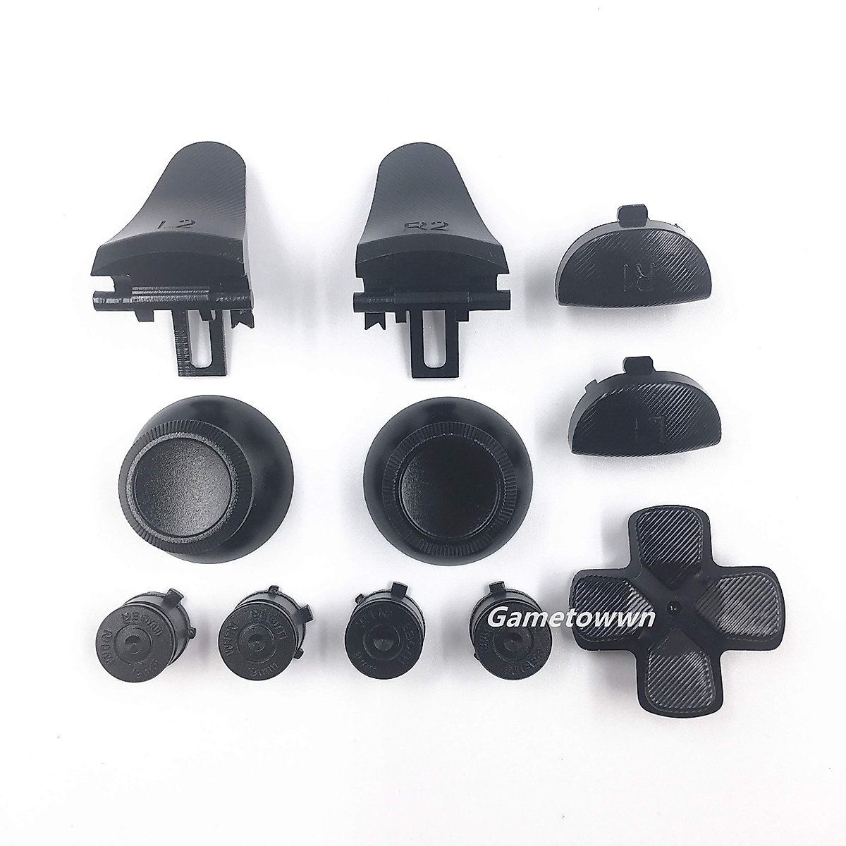 Aluminium Metal Full Set Button ABXY D-pad Direction Key L1 R1 L2 R2 Trigger Buttons Joysticks Thumb Sticks Cap for PS4 Slim PS4 Pro JDS-040 JDS 040 Controller-Black