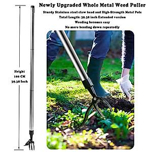 Weeder Stand Up Weed Puller Tool with Long Handle 4-Claw Steel Head Design Weeding Tool Easily Remove Without Bending, Kneeling, or Pulling for Vegetable Gardening Backyard Farm Weeding