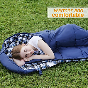 REDCAMP Cotton Flannel Sleeping Bag for Adults, XL 32/41/50F Comfortable, Envelope with Compression Sack Blue 3lbs (91"x35")