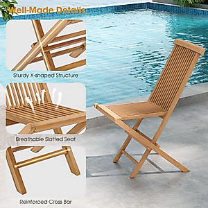 Tangkula 2 Piece Wood Patio Folding Chair, Sturdy Teak High-Back Chair with Slatted Design, Portable & Lightweight Outdoor Dining Chair, Natural Appearance, Perfect for Backyard, Camping