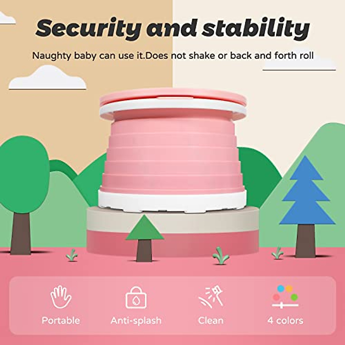 𝗧𝗿𝗮𝘃𝗲𝗹 𝗣𝗼𝘁𝘁𝘆 Portable Potty for Kids Toddlers Foldable Children's Portable Toilet Potty Chair Toddlers Training Toilet Seat Emergency Toilet for Car Camping Outdoor indoor (Pink)