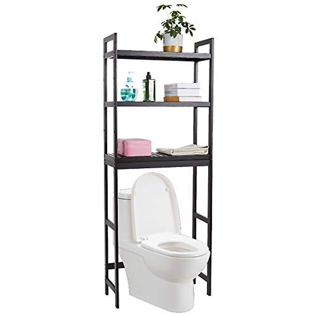 Bathroom Over The Toilet Organizer Storage Rack with Adjustable Shelves 3 Tier Bamboo Freestanding Shelf Plant Stand Multipurpose Organizer Space Saver for Laundry, Balcony，Brow