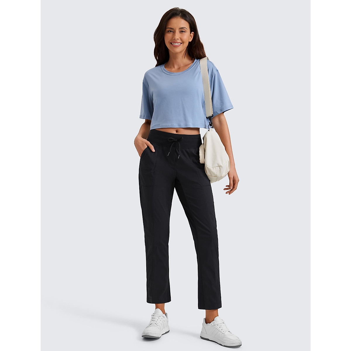 CRZ YOGA Womens Casual 7/8 Pants 27" - Lightweight Workout Outdoor Athletic Track Travel Lounge Joggers Pockets Black X-Small