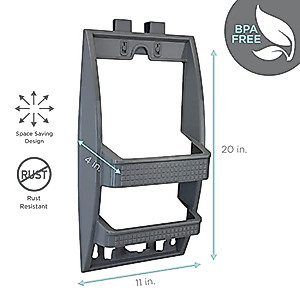 Bath Bliss Multi Hanging Option Shower Caddy | Over the Showerhead | Adhesive Backing | Screw Mount | Organizer | Large Shampoo & Conditioner Bottle Holders | Razor & Loofah Hooks | Grey
