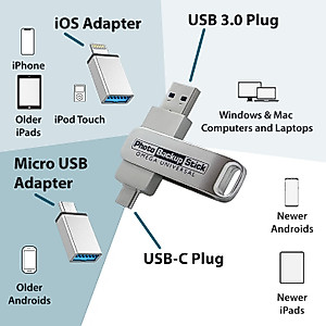 Photo Backup Stick Omega Universal Picture and Video Backup for Any Device - iPhone, Android, Computer, Tablets (128GB)