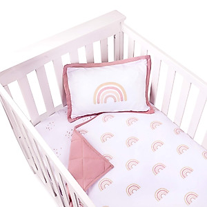 Ely's & Co. Baby Toddler Bedding Sets for Baby Boy and Baby Girl — Perfect for Toddler Beds — 3 Piece Set Includes Crib Sheet, Quilted Blanket, and Baby Pillowcase (Pink Rainbow)