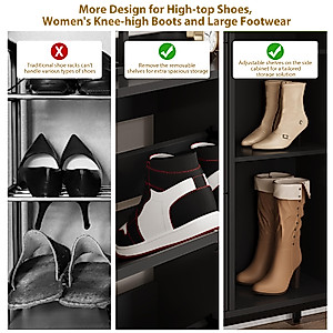 GarveeHome Rattan Shoe Storage Cabinet with 3 Flip Drawers, Freestanding Organizer with Adjustable Shelves for Entryway, Narrow Shoe Rack Cabinet for Hallway, Easy Assembly, Black