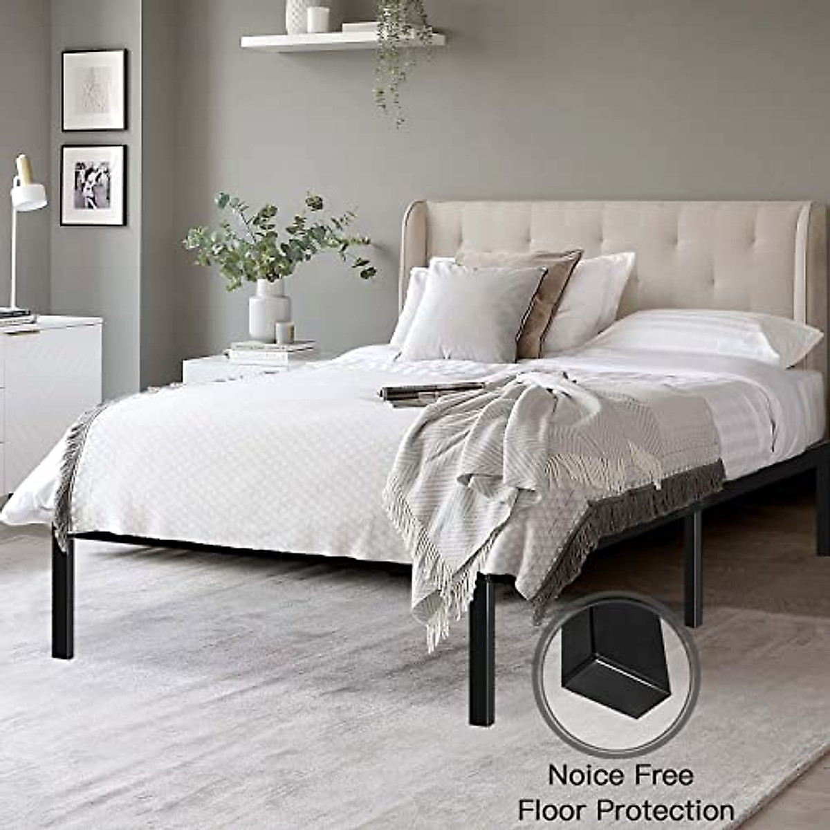 HAAGEEP Full Size Bed Frame 18 Inch Tall Platform Bedframe No Box Spring Needed High with Storage Metal