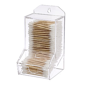 Hipiwe Clear Qtip Dispenser Wall Mount Acrylic Q Tip Holder Bathroom Cotton Ball Organizer Box with Lid Vanity Storage Canister Box for Cotton Swabs Dental Floss, 4"x 3.5"x 6.7"