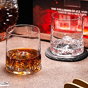 Crystal Whiskey Glasses,Hand Blown lead-free,Thick-Bottomed Mountain Glasse,Design of cup mouth to prevent splashing,Suitable for Scotch,bourbon,beer,old cocktail and other drink(Clear 2PCS)