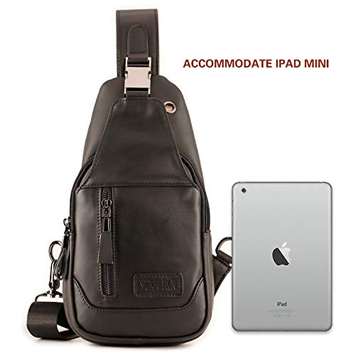 YUAN FAN Small Leather Sling Bag for Men,Travel Chest Crossbody Shoulder Outdoor Sports Backpack