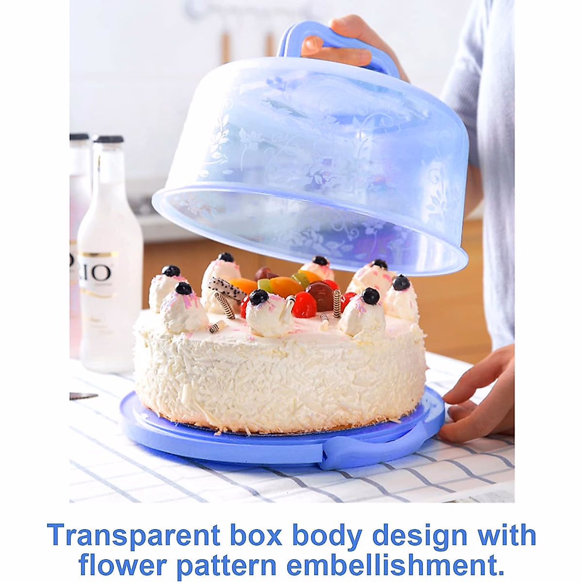 ALLOMN Cake Carrier Stand, Round Holder Storage with Lid and Handle for Transport Storage Container Tray Cake Cover Stand, Cupcake Containers Keeper Kitchen Cooking Box, for Cakes 6-10 Inch