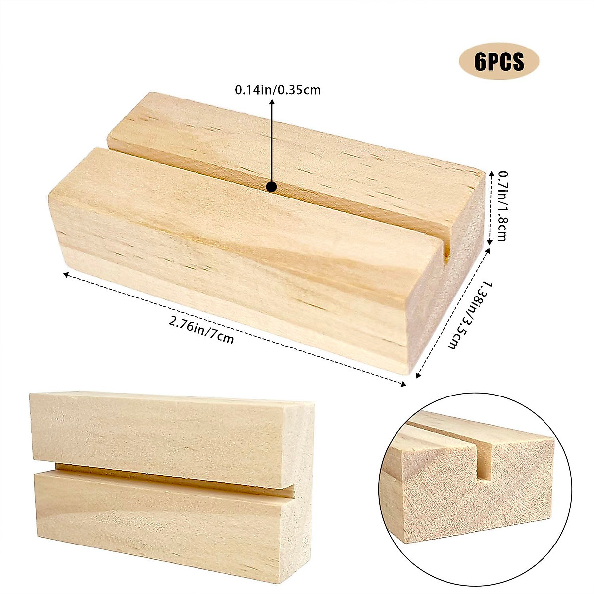 6 Pcs Wood Picture Holders Place Card Holders Table Number Stands Card Holder Wooden Stands Name Card Holders for Display, Table Setting, Wedding, Home Decoration (2.75 x 1.38 x 0.71 Inch)