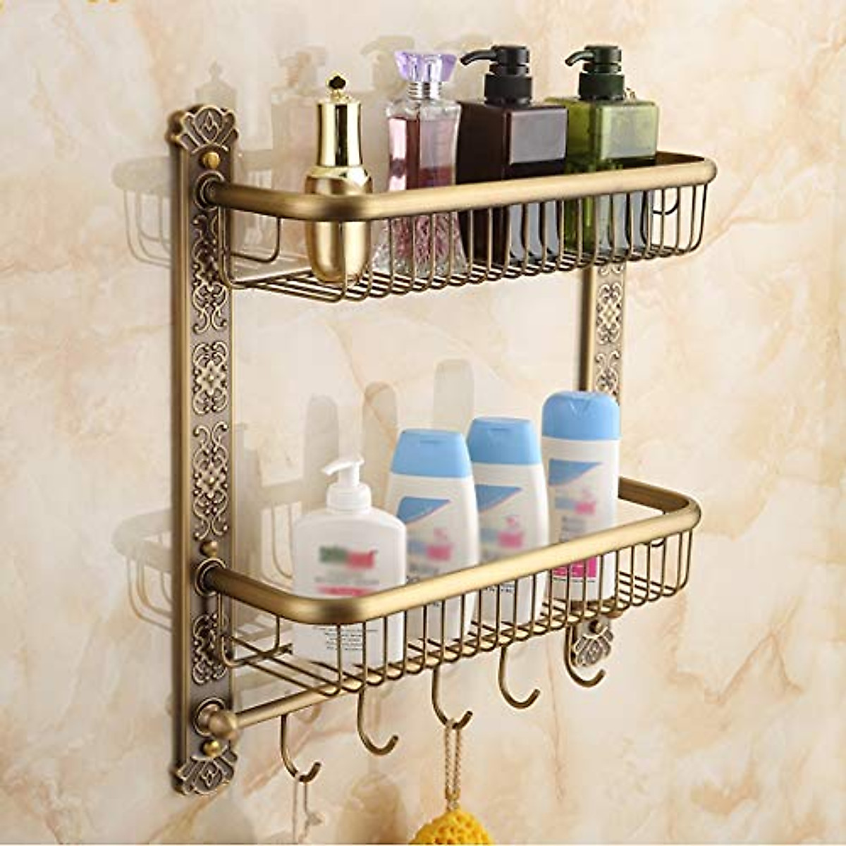 Bathroom Shelf Rectangular Shower Holder Antique Shower Caddy, Brass Shower Manager Wall Mounted Installation Bathroom Accessory