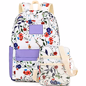 Bluboon Backpack for School Girls Primary School Bag for Kids Teens Casual Daypack Bag with Crossbody Purse Messenger Bag(Purple Floral)