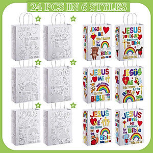 Motiskyy 24 Pcs Color Your Own Jesus Loves Me Paper Bags Religious Bags DIY Crafts, Christian Religious Crafts for Sunday School Home Classroom Religious Art Activity Supplies
