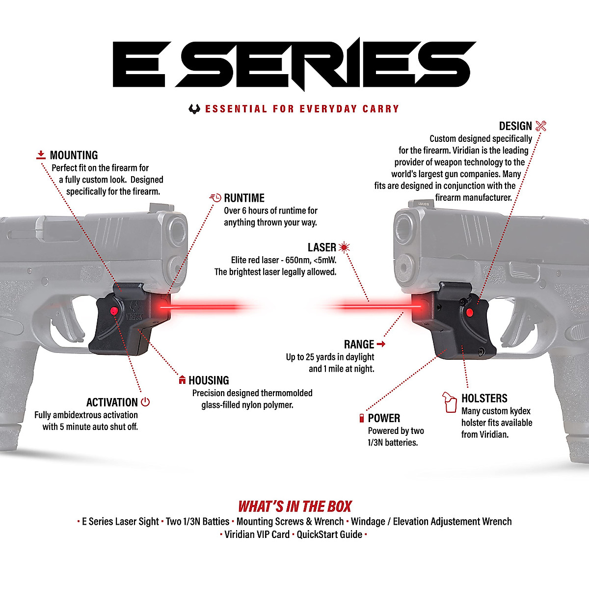 Viridian E Series Red Laser Sight for Taurus Spectrum, Gun Sight with Ambidextrous On and Off Switch, Black
