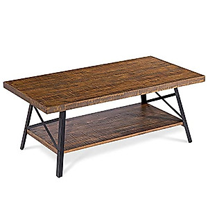 SLEEPLACE Terra Cocktail Wood Coffee End Dining Metal Legs/Office Table, Basic Home Decor with Storage Shelf, Brown