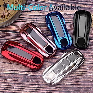 WORCAS Smart Soft TPU Key Fob Cover Compatible with Porsche 911 Cayenne Panamera TAYCAN 3/4 Button Keyless Entry Remote Control Accessories Protective Cover(Blue)