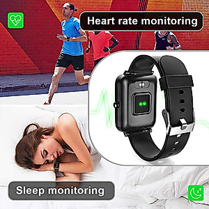 Tinwoo Smart Watch for Women Men, All-Day Activity Tracker Bluetooth Fitness Pedometer,Smart Watches for iOS, Android Phone, with Heart Rate Monitor (TPU Band Black)