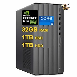 HP Envy Gaming Tower Desktop Computer 11th Generation Intel Octa-Core i7-11700F Processor 32GB RAM 1TB SSD + 1TB HDD Nvidia GeForce GTX 1660 Super 6GB Graphic USB-C VGA Win11 Black + HDMI Cable