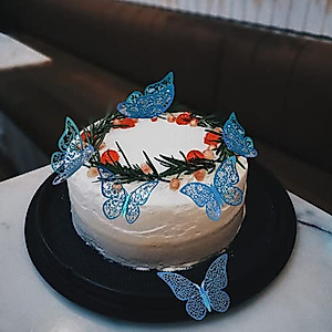 JANESOTO 72 Pcs 3D Butterfly Wall Decor, Blue Butterfly Wall Decals 3 Sizes 3 Styles, Metallic Wall Stickers for Girls Bedroom Nursery Classroom Cake Wedding Party Decoration DIY Gift