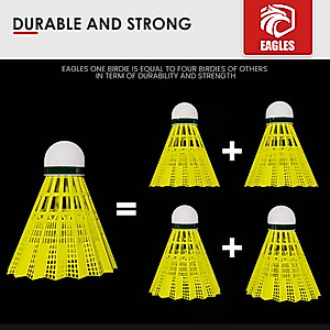 EAGLES Badminton Birdies Nylon Feather Bedminton Shuttlecocks - Plastic Birdie Ball Set for Indoor & Outdoor Baseball Practice ~ Stable & Durable Shuttle Cocks for Kids & Adults (12 Pack Yellow)