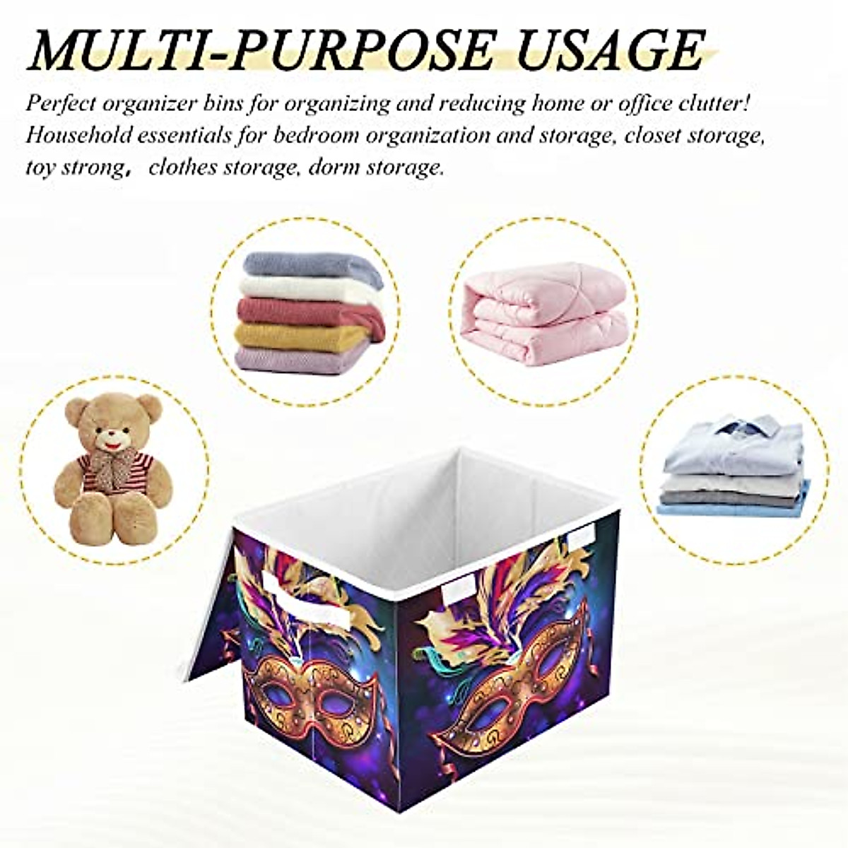 linqin Photo Storage Box for Home Mardi Gras Storage Baskets Collapsible Clothes Organizing
