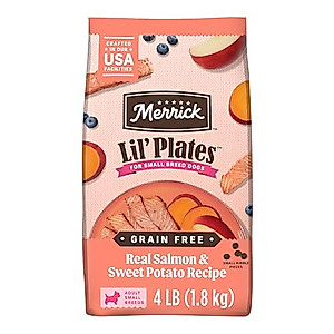 Merrick Lil’ Plates Premium Grain Free Dry Dog Food for Small Dogs, Real Salmon and Sweet Potato Kibble - 4.0 lb. Bag