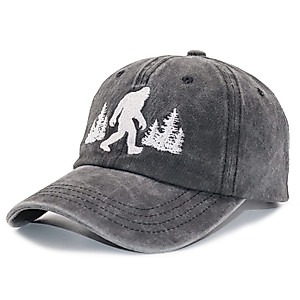 Unisex UFO Bigfoot Denim Hat Adjustable Washed Dyed Cotton Dad Baseball Caps (One Size, Embroidered Black)