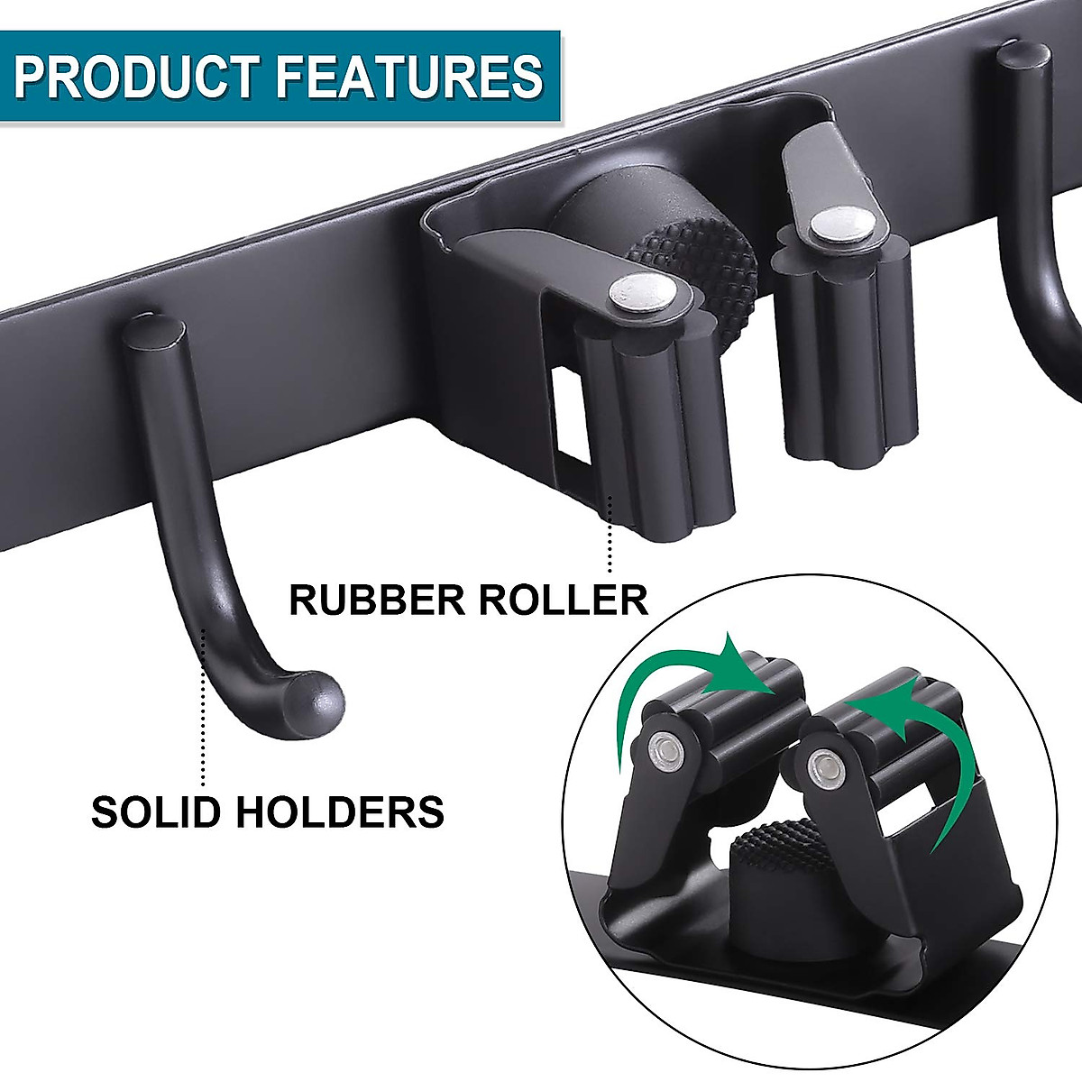 HYRIXDIRECT Broom Holder Wall Mount Broom Organizer Mop Holder Hanger Garden Tool Organizers Storage Rack Garage Laundry Room Organizations and Storage with Hooks Heavy Duty